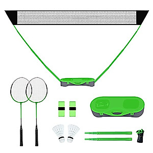 FBSPORT Portable Badminton Net Set with Storage Base, Folding Volleyball Badminton Net with 2 Badminton Rackets 2 Shuttlecocks 10x5 ft Net, Easy Setup for Beach Backyard Combo Set Sport Games