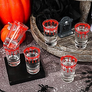Whaline 6 Pack Halloween Shot Glasses Blood Splattered Drinking Glasses 1.7oz Horror Bloody Small Glass Shot Cups Halloween Party Cups for Bar Drinkware Supplies Halloween Party Decoration