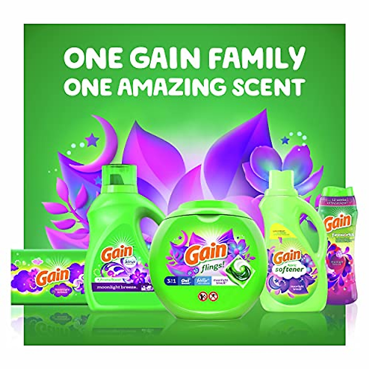 Gain flings! Liquid Laundry Detergent Pacs, Moonlight Breeze, 42 Count