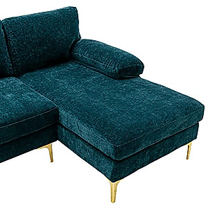 U-Shaped Sectional Sofa Comfy Couch for Living Room Set, 110 inches Wide Modern Large 4-Seat Couch Convertible Soft Velvet Couch Set with Double Chaise Lounge (Teal Blue, Chenille Fabric)