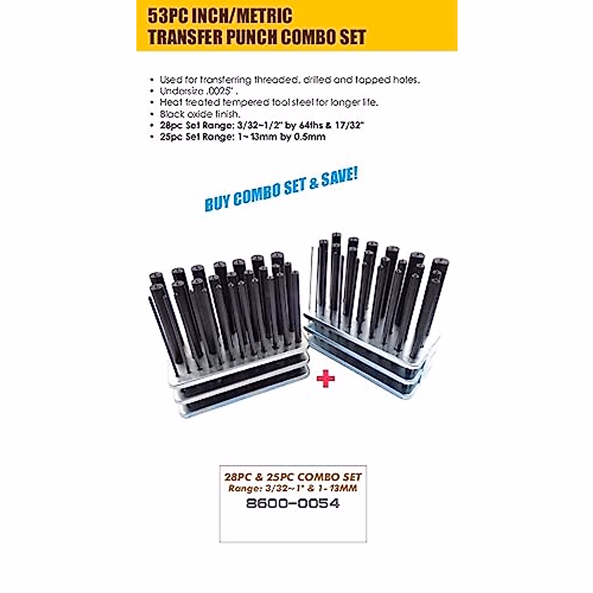 HHIP 8600-0041 28 Piece Transfer Punch Set, 3/32" - 1/2"