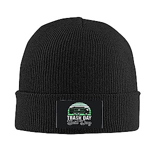 Trash Day Best Day Waste Management Garbage Truck Beanie Hat Men Winter Warm Hat Women Knit Slouchy Skull Cap Black