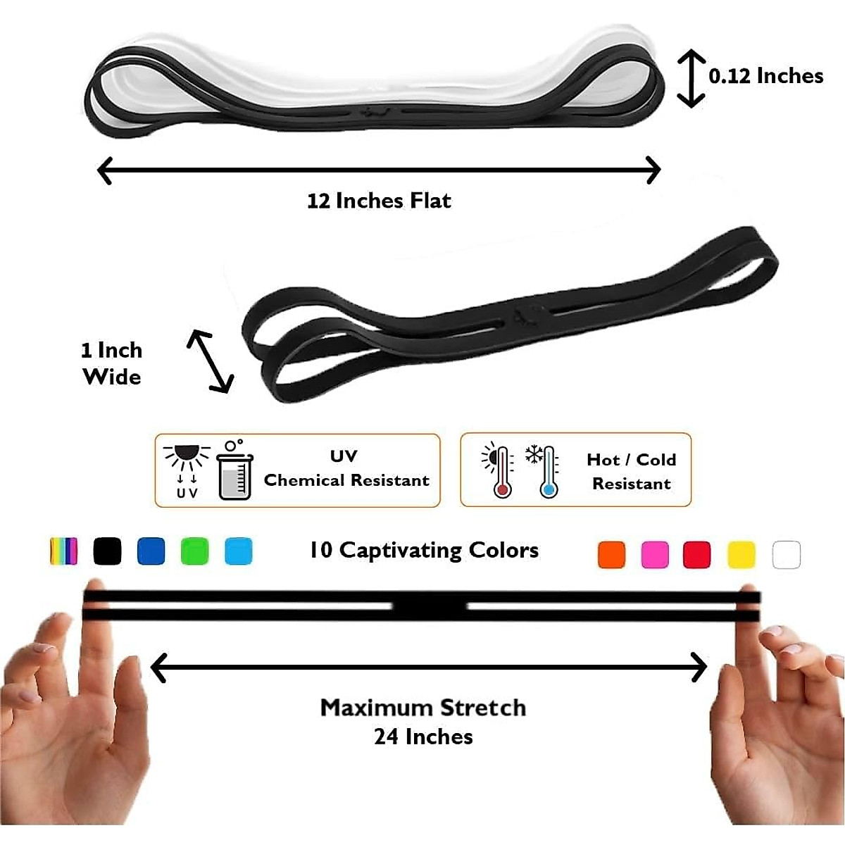 GRIFITI H Band Joes Colorful Cross Style 4, 6, 9, 12 Inch Assorted 20 Pack X Shape Wrist, Folders, Cameras, Art, Cooking, Wrapping, Exercise, Bag, Dungies, Big Strong & Heavy Duty Silicone Long Rubber