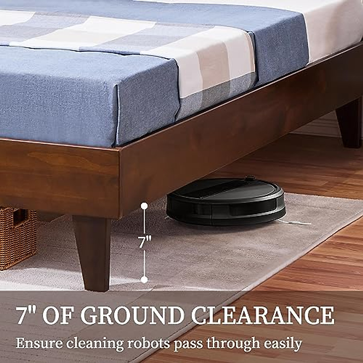 Yaheetech Full Bed Frame Deluxe Natural Solid Pine Wood Platform Bed, Reserved Holes for DIY Headboard/Wooden Slats Support/7.5″ Clearance Space/No Noise/Easy Assembly, Smoked Walnut Full Bed