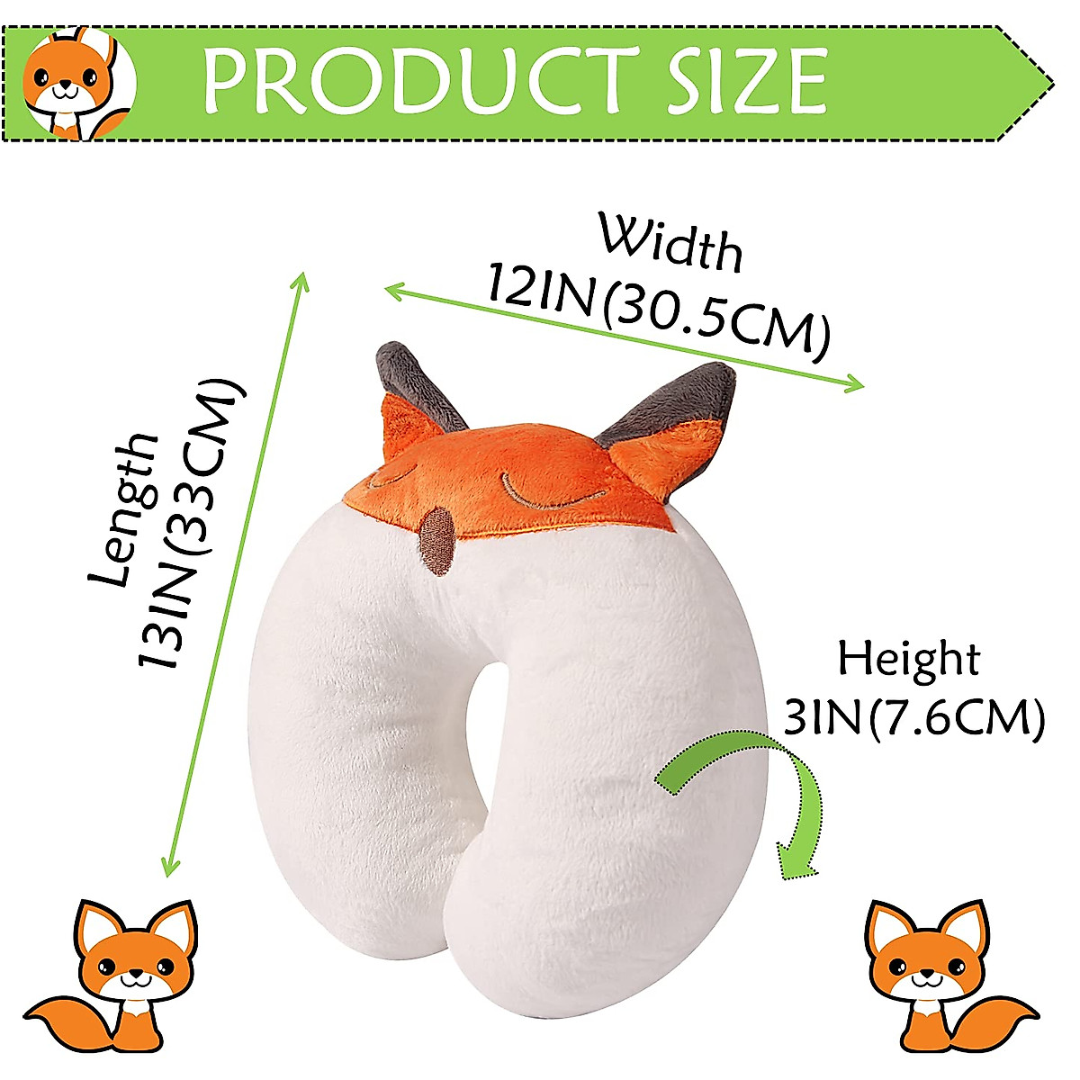 Little Grape Land Kids Travel Pillow 3-8 Y/O - Travel Essentials for Kids Road Trip,Soft Memory Foam Neck Pillows for Airplane,Car Seat,Traveling for Boys/Girls - Orange Fox