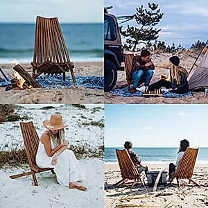 CleverMade Tamarack Folding Wooden Outdoor Chair -Stylish Low Profile Acacia Wood Lounge Chair for the Patio, Porch, Lawn, Garden or Home Furniture - Cinnamon