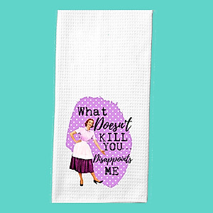 What Doesn't Kill you, Disappoints me Funny Vintage 1950's Housewife Pin-up Girl Waffle Weave Microfiber Towel Kitchen Linen Gift for Her BFF