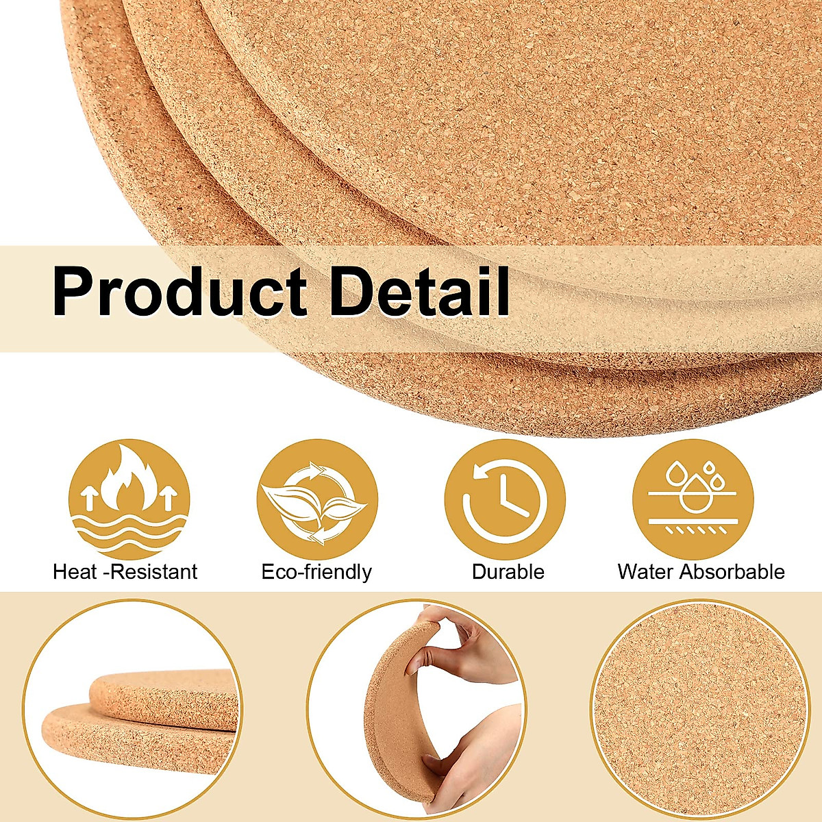16 Pack Cork Trivet 8 Inch Cork Coaster Thick Cork Trivets for Hot Dishes and Hot Pots Heat Resistant Multifunctional Cork Board Hot Pads for Table Countertop