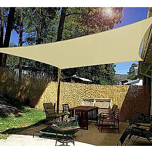 Windscreen4less 8' x 12' Sun Shade Sail Rectangle Outdoor Canopy Cover UV Block for Backyard Porch Pergola Deck Garden Patio (Beige)
