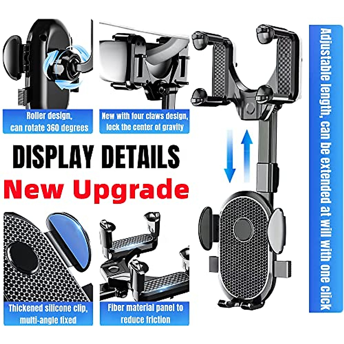 DUCTIAIARY 【2 Generation Upgrade】 Phone Mount for Car丨Adjustable Rearview Cell Mount丨360°Rotatable and Retractable Car Phone Holder, Universal Mirror Phone Holder for All Mobile Phones - More Stable