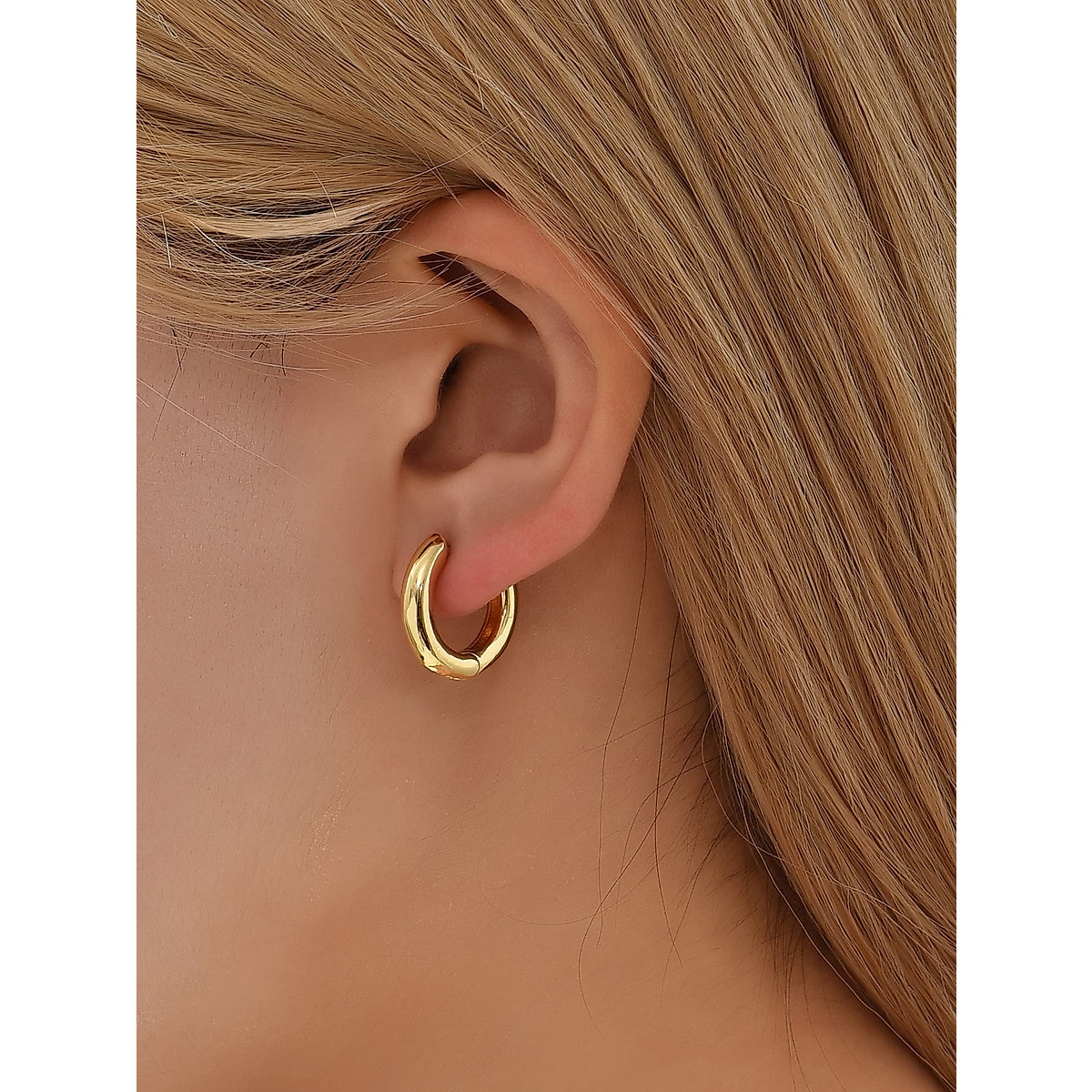 Gold Hoop Earrings for Women, Chunky Gold Hoops Set Lightweight, Hypoallergenic Gold Plated Thick Hoop Earrings Pack, Small Hoop Earrings Jewelry(3pair,Chunky)
