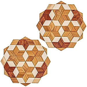 Natural Wood Trivets for Hot Dishes Set Sturdy 8'', Pots and Pans - 2 Eco Friendly Hot Pads for Kitchen Counter - Round Stand Dining Table Decor,Hot Plates to Protect - Wood Teapot Trivet Gifts…