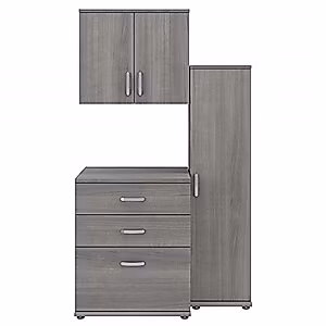 Bush Business Furniture Universal 3 Piece Modular Laundry Room Storage Set with Floor and Wall Cabinets, Platinum Gray