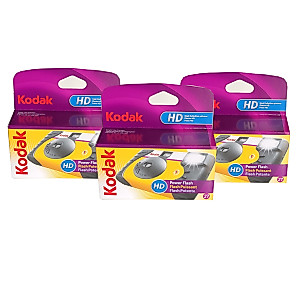 Kodak Power Flash Disposable Single Use Camera 800 ISO 35mm with Flash 27 Exposures (Multi Pack) Plus Bonus Silicone Wrist Band and a Microfiber Cleaning Cloth (3 Pack)