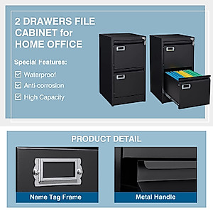 PEUKC 2-Drawer File Cabinet, 16.3" Deep Vertical Filing Cabinet with Lock, Metal File Cabinet for Home Office, Anti-Tip 2 Storage Drawers for Letter/Legal/A4/F4 Size (Assemble Required, Black)