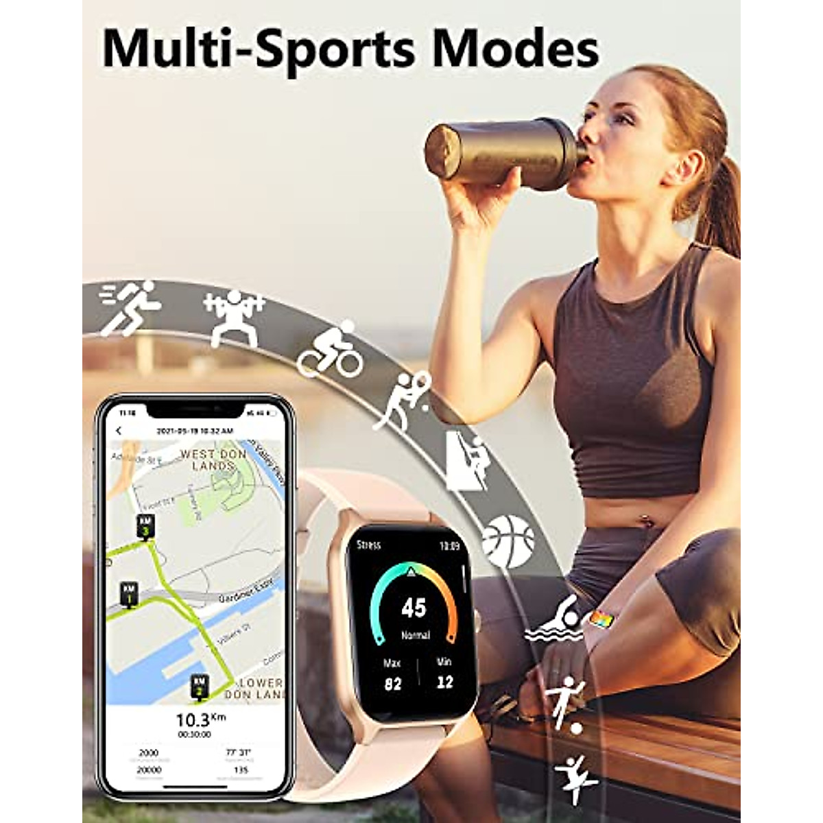 Smart Watch, 1.96-Inch HD Touch Screen Smartwatch with Text and Call, Heart Rate, Blood Oxygen, and Activity Trackers - Compatible with iPhone and Android, IP68 Waterproof, for Men and Women (Pink)