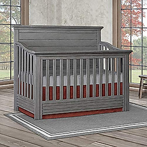 Evolur Waverly 5-in-1 Full Panel Convertible Crib in Rustic Grey, Greenguard Gold Certified , 58.75x31.25x46.5 Inch (Pack of 1)