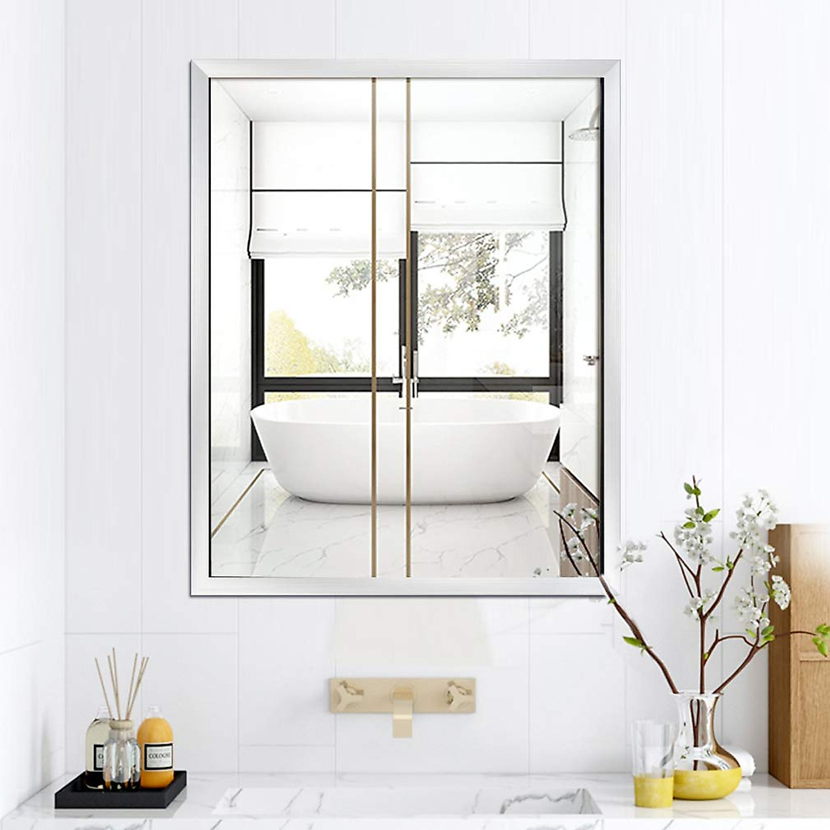 Schliersee 18x24 inch Wall Mirror Set of 2, Hanging Rectangular White Mirrors for Over Sink, Bathroom, Living Room, Bedroom