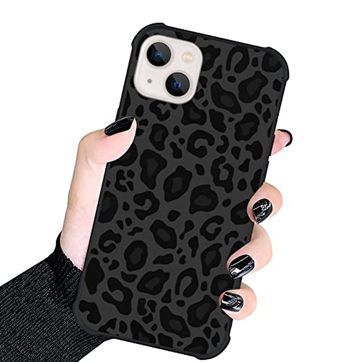 KANGHAR Case Compatible with iPhone 13,Black Leopard Design,Tire Texture Non-Slip +Shockproof Rugged TPU Protective Case for iPhone 13 6.1 Inch (2021) Leopard Pattern
