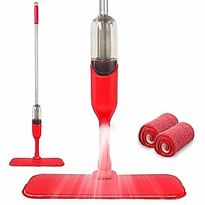 AKOMA Jet Dust Mop for Floor Cleaning with 2 Reusable Pads Lightweight Aluminum Pole Microfiber Spray Mops for Hardwood Tile Floors 360 Degree, 400ML Household, Red
