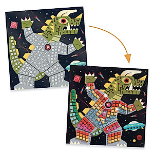 DJECO Space Battle Sticker Mosaic Kit - Craft Your Own Space Battle Scene for School or Gifts - Fun & Creative for Family & Friends, Boys & Girls, Mosaic Art Craft Kit for Kids 5+ - Multi