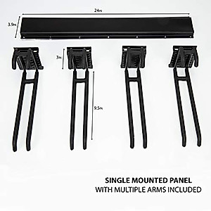 Ski Wall Rack, Holds 4 Pairs of Skis & Skiing Poles or Snowboard, for Home and Garage Storage, Wall Mounted, Heavy Duty, Adjustable Rubber-Coated Hooks