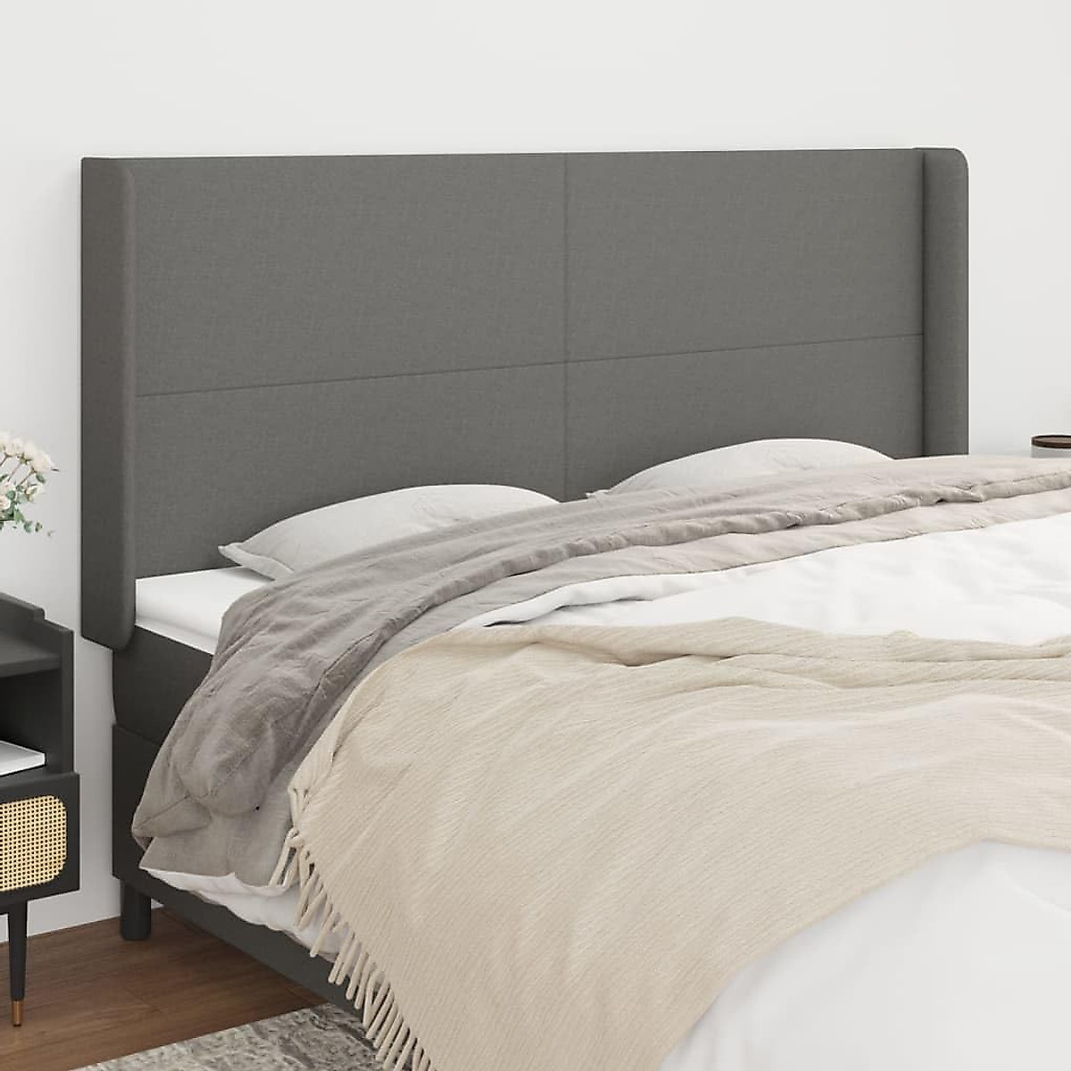 Penau Headboard with Ears Dark Gray 64.2"x6.3"x46.5"/50.4" Fabric Transform Your Bedroom Aesthetic Refined Elegance for Every Bedroom