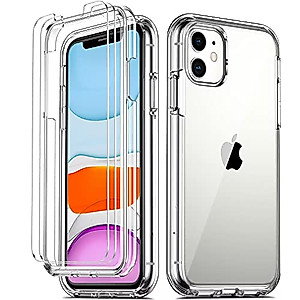 COOLQO Compatible with iPhone 11 Case, and [2 x Tempered Glass Screen Protector] for Clear 360 Full Body Coverage Hard PC+Soft Silicone TPU 3in1 Shockproof Protective Phone Cover