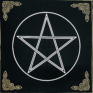 THE ART BOX Altar Cloth Tarot Cards Table Napkins Witchcraft Supplies Black Gold Tablecloth Square Alter Pagan Spiritual Celestial Deck Cloth with Fringes, Magical Pagan, 36x36 Inches