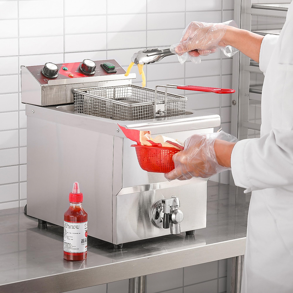 EGGKITPO Deep Fryer 12L Large Electric Fryer with Oil Drain and Timer Deep Fryer with Basket and Lid Stainless Steel Countertop Fryer Commercial Fryer for Restaurant and Home Kitchen 120V 1750W