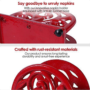 MEIGUI Napkin Holder, Cast Iron Metal Napkin Holder Stylish, Functional for Kitchen Dining Tables, Paper Napkin Holder with Country Design, Napkin Holder Keep Napkins Within Reach, Red