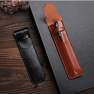 Daimay Leather Pen Case Holder Handmade Fountain Pen Pouch Soft Pen Protective Sleeve Cover for Ballpoint Pen, Stylus Touch Pen - Pack of 2 (Black & Brown)