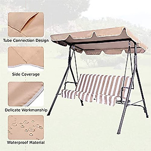 NBCV Replacement Canopy for Swing Seat 2 & 3 Seater Hammock Cover Top Garden Outdoor, Replacement Canopy Top Cover with 4 Reinforced Corner Pockets, Waterproof,Beige,164x114x15cm