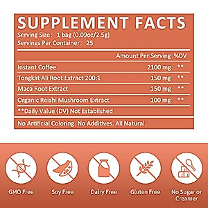 GANOHERB Maca Energy Coffee for Men, Women Herbal Coffee with Tongkat Ali, Maca Root, Reishi Mushroom Extract for Energy & Focus - 1 box (25 Packets)