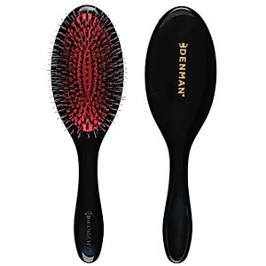 Denman Style and Shine Hair Brush for Slick Back Looks and Adding Glossy Shine to Hair with Soft Nylon Quill Boar Bristles for Sleek Smoothing, Detangling and Styling – Black, D81M
