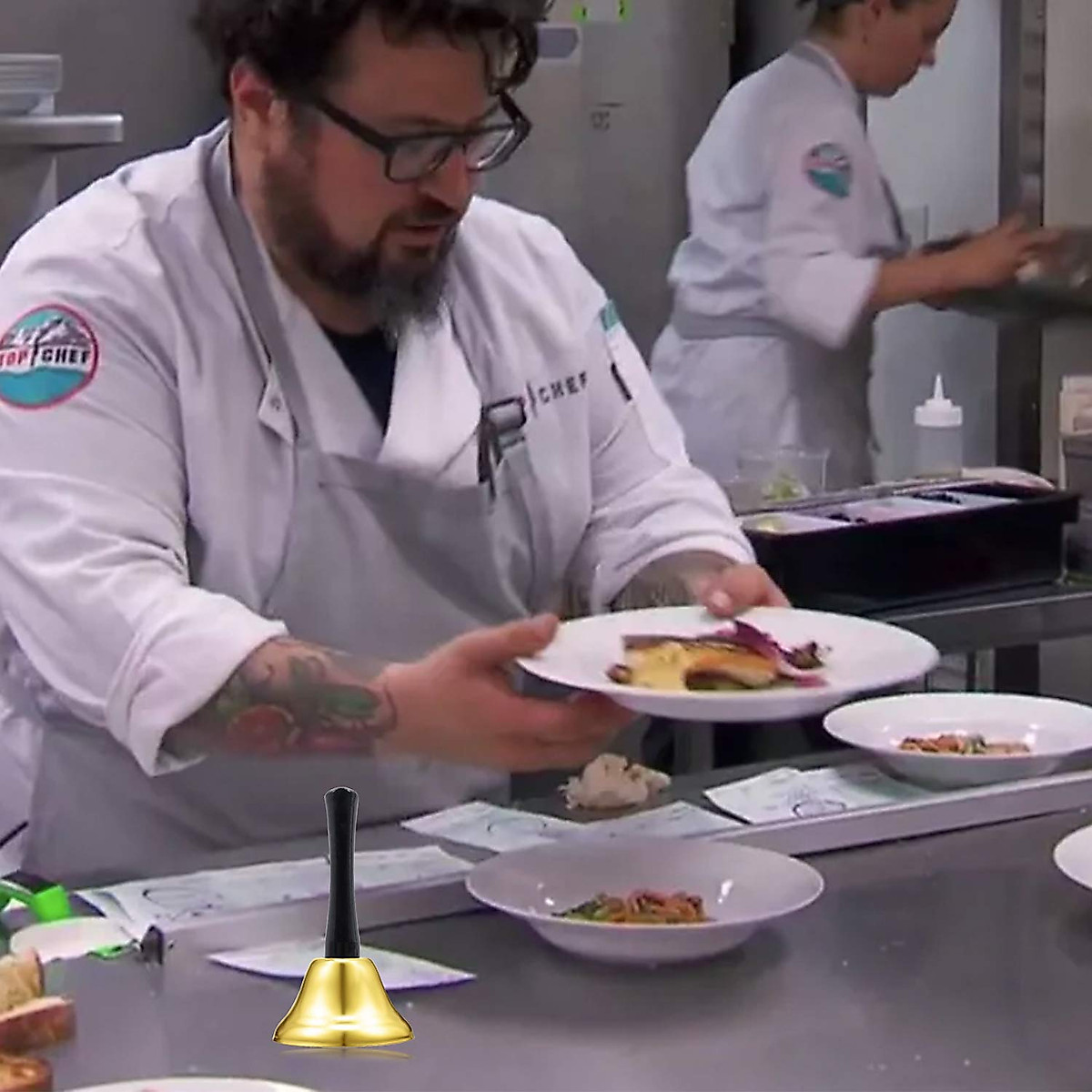 Metal Hand Bells,Silver Gold Call Bell Service Hand Bells with Black Wooden Handles for Wedding Events Decoration, Food Line, Alarm, Jingles, Ringing,Dinner Calling,Christmas Day (6 Pieces)