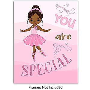 Black Ballerina Wall Decor - African American Girl Wall Art - Black Girls Wall Decor - Toddler, Nursery, Little Girls Bedroom Decor - Pink Girls Room Decor - Positive Quotes Baby Girl Room Decorations
