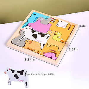 Childgoo 2 in 1 Wooden Farm Animal Sorting & Stacking Toys Wooden Blocks and Puzzles for Kids Ages 3-5 Montessori Gifts for Toddlers Boys & Girls Ages 3 4 5 6 Years Old (Farm Animal)