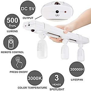 BIGLIGHT LED Track Light, Dimmable Accent Lighting with Rotatable Heads, Plug in Spotlight with Remote Control for Highlight Kitchen Counter Cabinet Gallery Picture Bathroom Basement Artwork