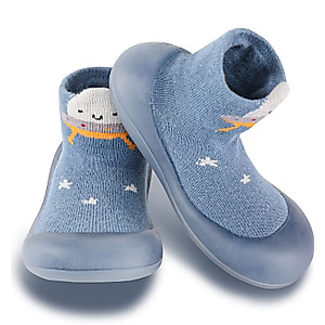 SEBELLST Baby Boy Sock Shoes Animal Rubber Sole Non-Skid Indoor Slipper Infant Boys First Walking Floor Slipper Toddler Soft Sole Cotton Breathable Lightwewight Baby Shoes (Blue, 12-18 months)