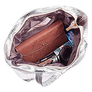 SUMGOGO Purse and Handbag for Women Crocodile Satchel Large Shoulder Tote Bag Wallets (Silver)