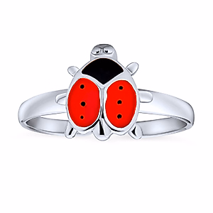 Lucky Red Black Ladybug Shape Garden Midi Thin Band Toe Ring For Women Teens .925 Silver Sterling Adjustable