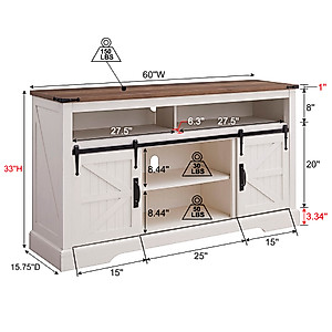 OKD Farmhouse TV Stand for 65+ Inch TV, 33" Tall Highboy Entertainment Center w/Sliding Barn Door, Rustic Media Console w/Storage Shelves, Wood Television Stand for Living Room, Antique White