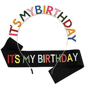 Birthday Crowns, Sash & Headband Set - Princess Tiara, Sweet Happy Birthday Accessories for Women Girls Party