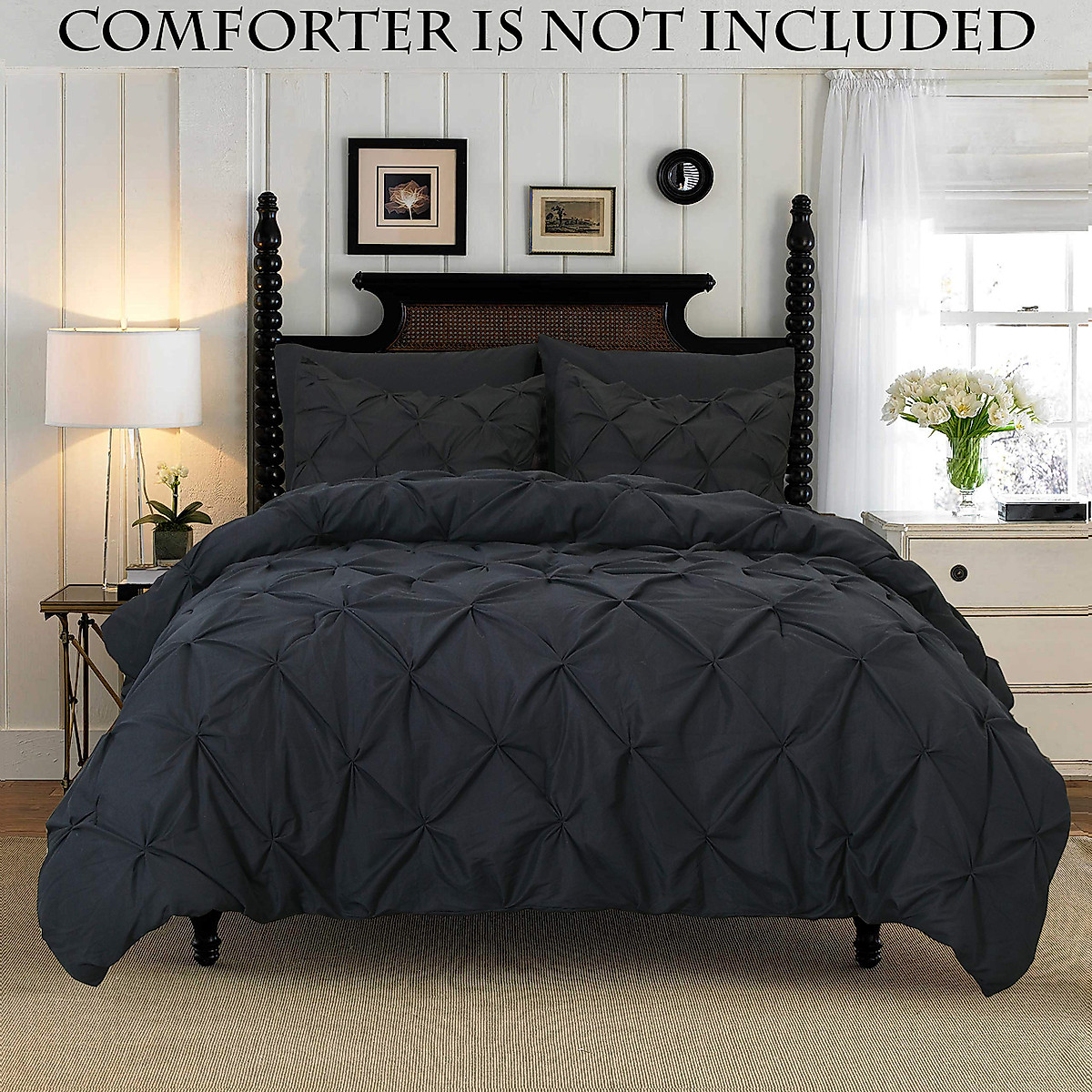 Elegant Comfort 3 Piece Pinch-Pleated Button Closure, Wrinkle-Resistant Ultra-Soft Microfiber Duvet Cover Set, Luxurious Pintuck Décor, King/California King, Flamenco Red