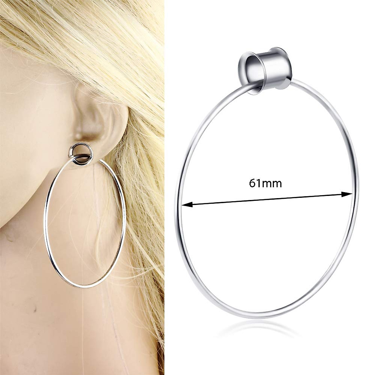 TIANCI FBYJS 3 Pairs Surgical Steel Ear Tunnels Rose Gold Large Hoop Ear Plugs Expander Dangle Gauges Stretcher Piercing…