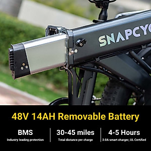 Snapcycle S1 Electric Bike Foldable for Adults, 750W Ebike, 48V 15Ah Samsung Removable Battery, 20" x 4.0 Fat Tire Electric Bicycle, Shimano 7-Speed and Dual Shock Absorber for Adults
