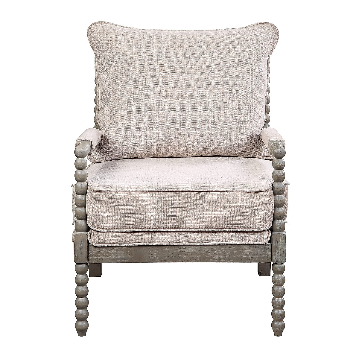 OSP Home Furnishings Abbott Spindle Accent Chair with Padded Spring Seat and Brushed Grey Base, Linen Fabric