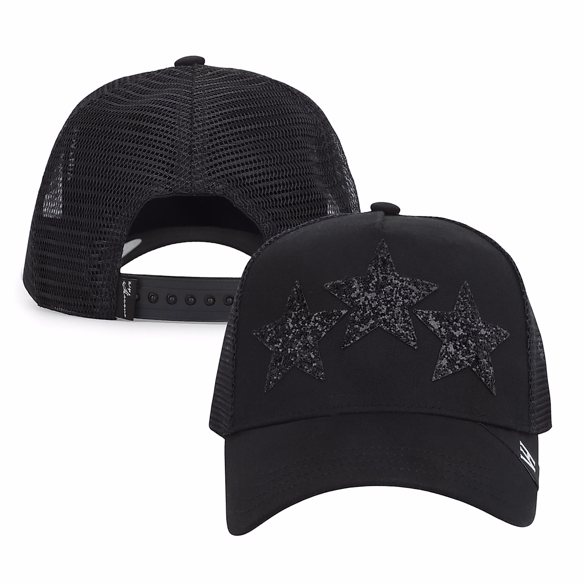 VINTAGE HAVANA Black 3 Star Trucker Hat Glitter Stars Adjustable Snapback One Size Fits Most Womens Baseball Caps