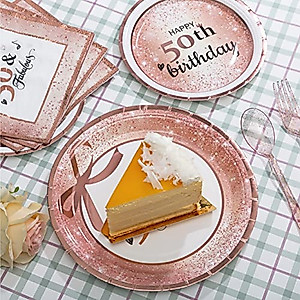 HOMIX 50 and Fabulous Party Plates Napkins Cups Sets with Plastic Cutlery Sets Serves 24 for Women 50th Birthday Party Supplies and Decorations
